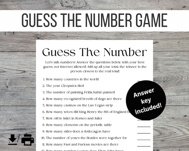 Office Party Guess the Number Printable Games, Office Party Games ...