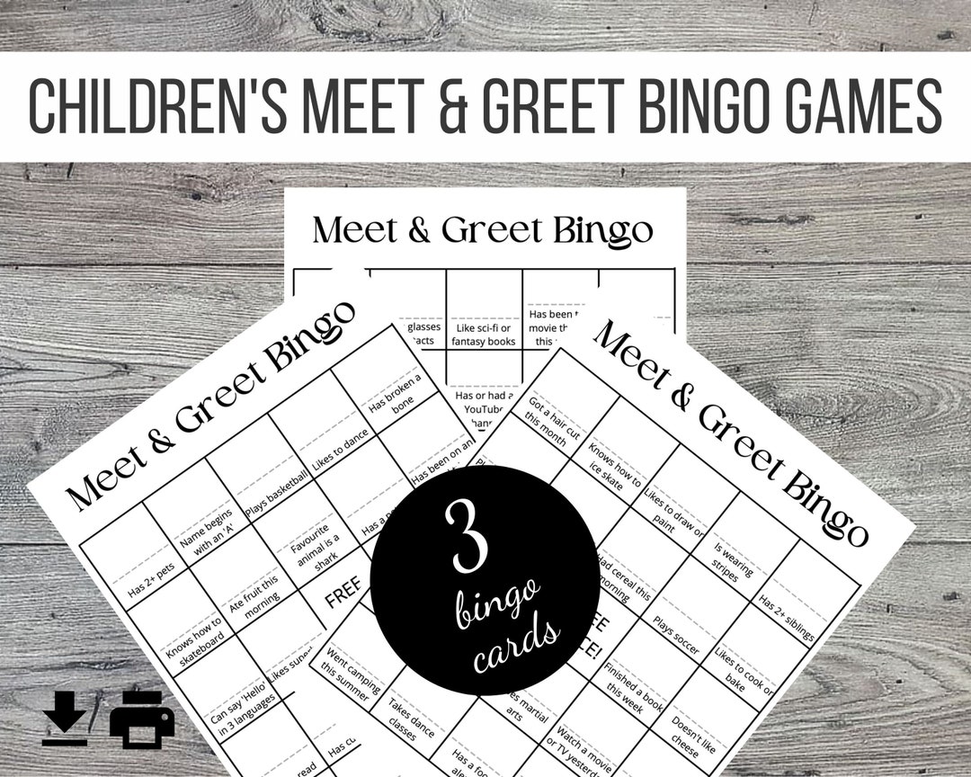 Set of 3 Children's Meet and Greet Bingo Game, Printable Kids Activity ...