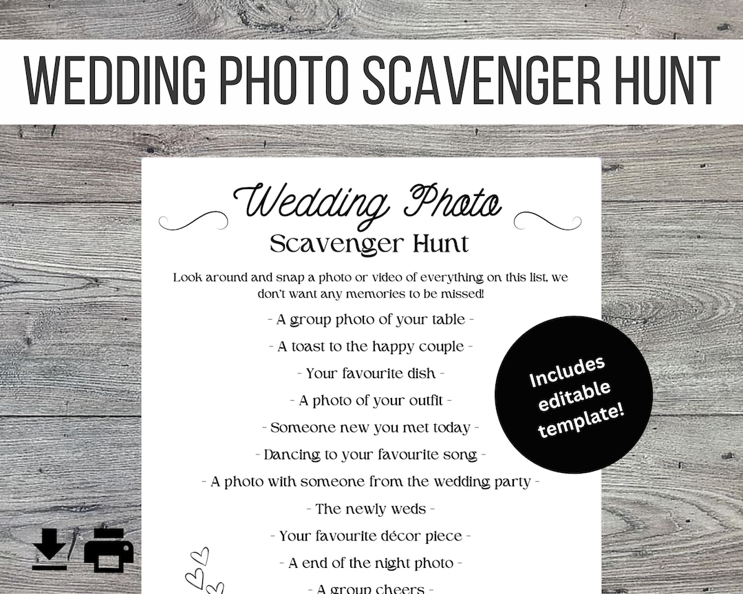 Wedding Photo Scavenger Hunt Game, Wedding Table Printable Games ...