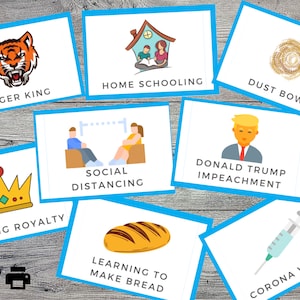 2020 Printable Charades or Pictionary Cards Game, 24 Colourful Image ...