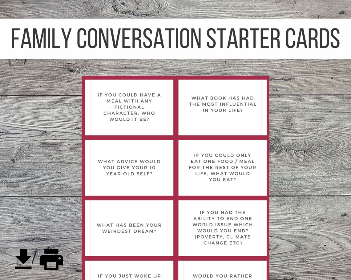 Conversation Starter and Topic Question Cards for Dinner Party or Event ...