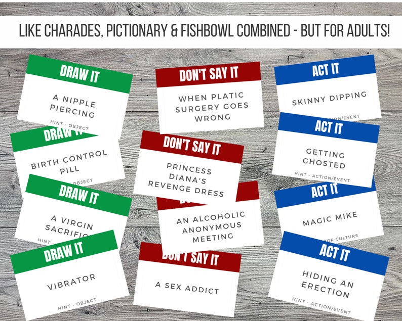 Adults Only Act, Draw or Describe Printable Cards Party Game, 180 Cards, Adult Charades, Adult ...