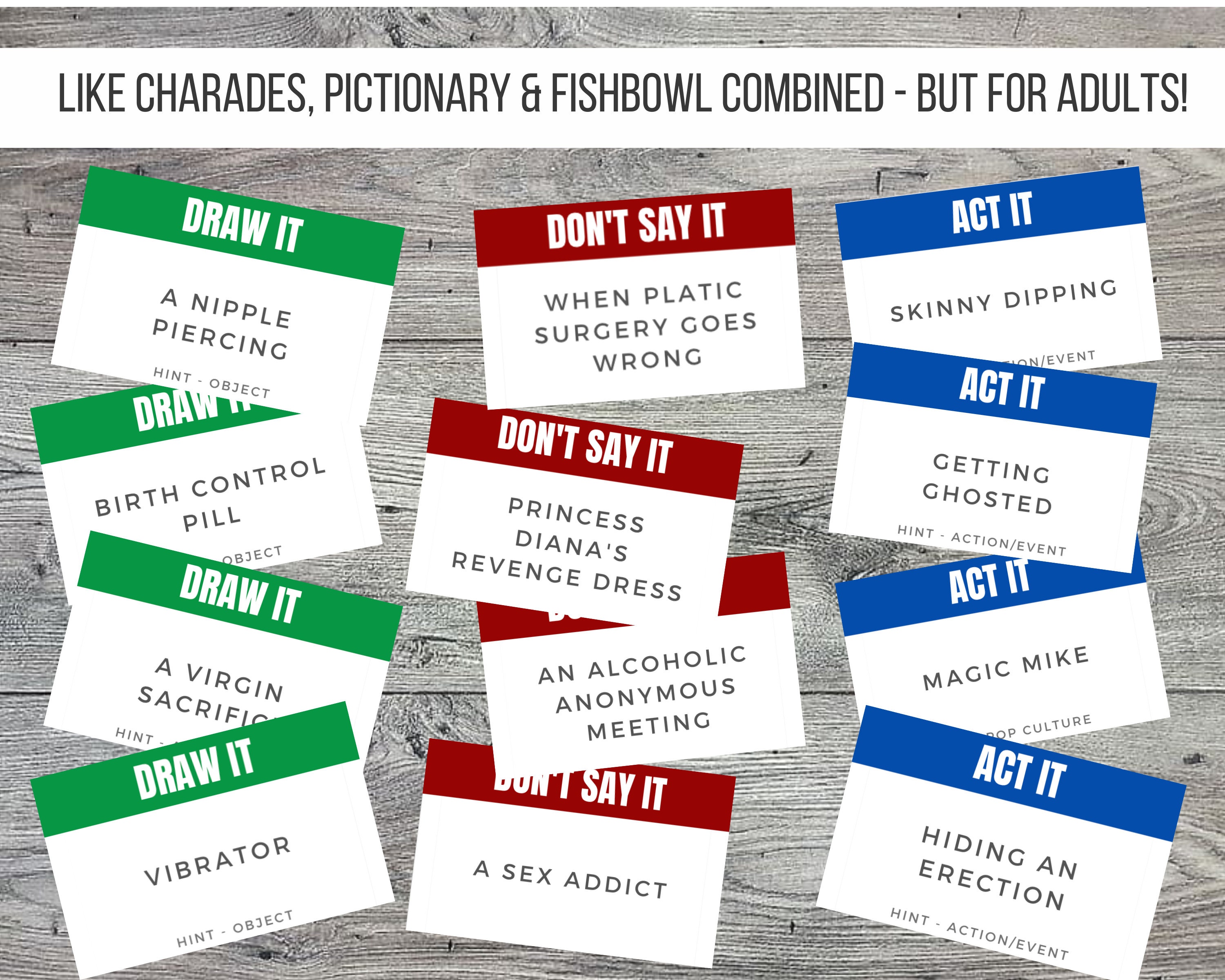 Adults Only Act, Draw or Describe Printable Cards Party Game, 180 Cards ...