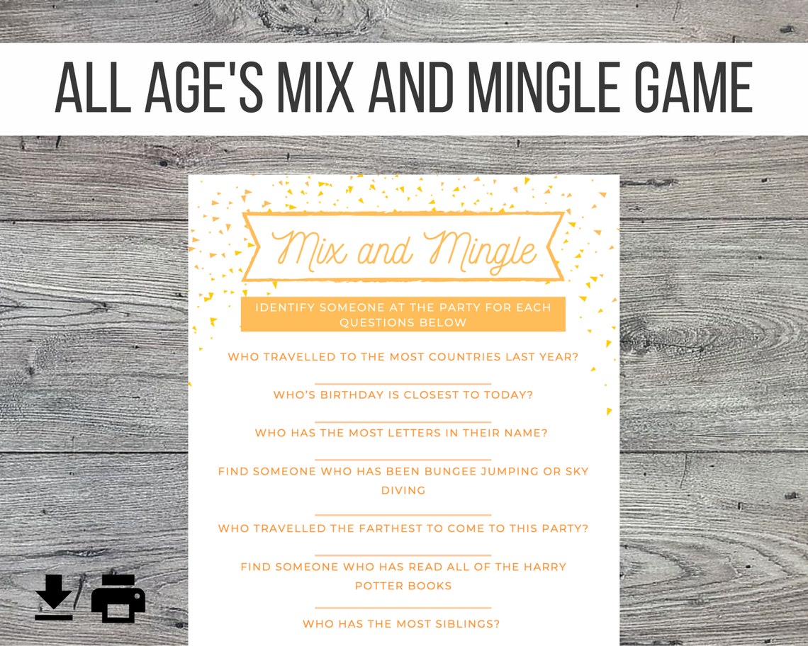All Ages Mix and Mingle Party Game, Family Party, Printable Game - Etsy
