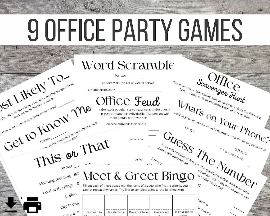 Office Party Printable Games Bundle, Printable Games for Work, Team ...