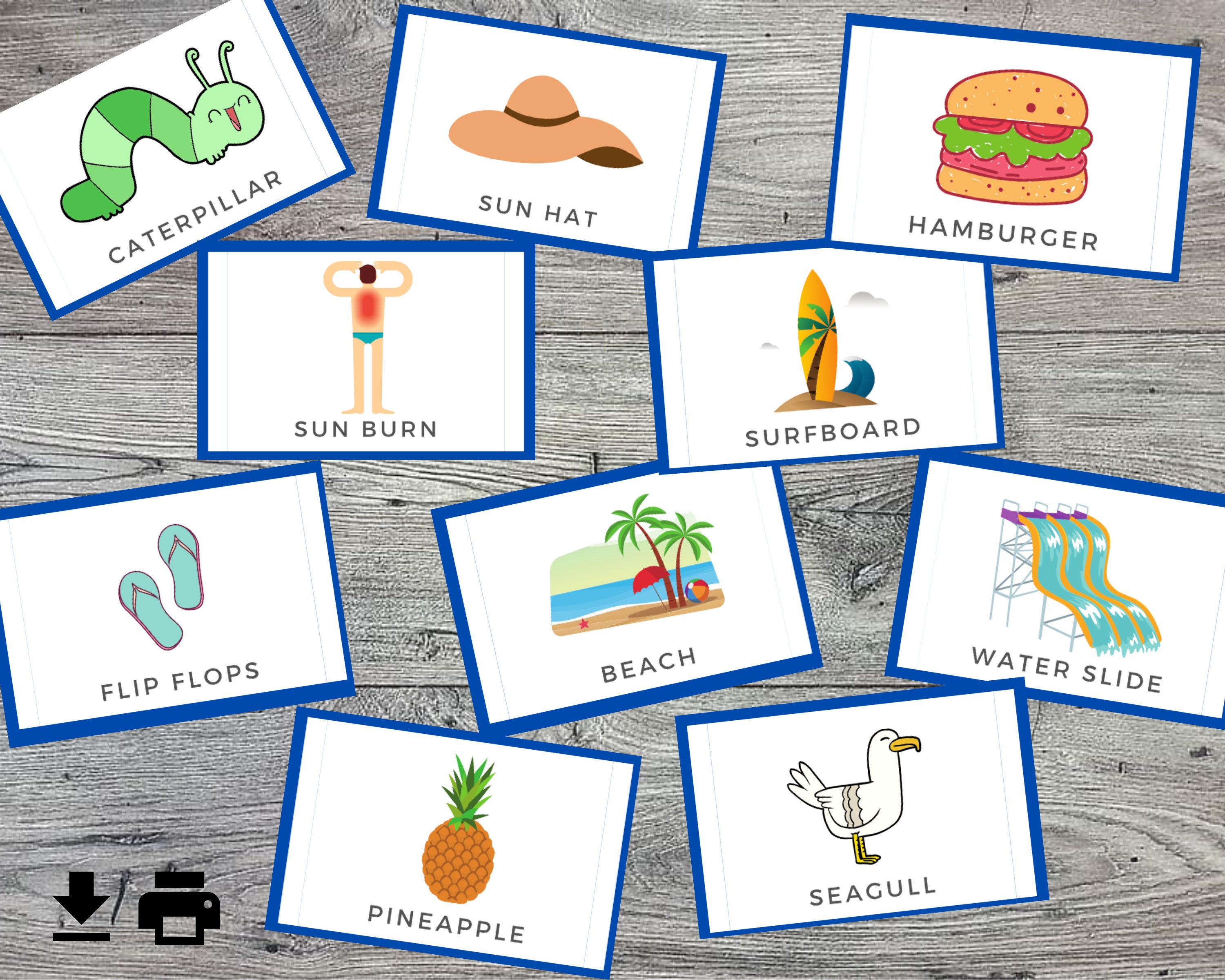 Family Summer Themed Printable Charades Cards Game, 40 Colourful Image ...