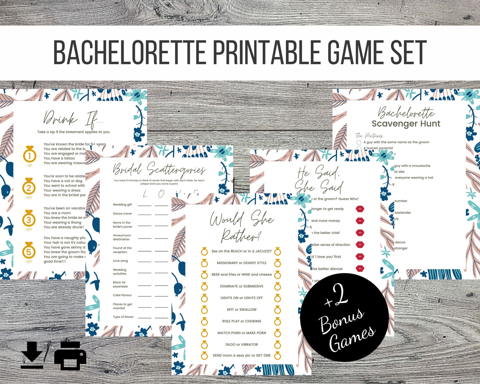 Bachelorette Printable Party Game Set - Bridalshower 5 Different Games ...