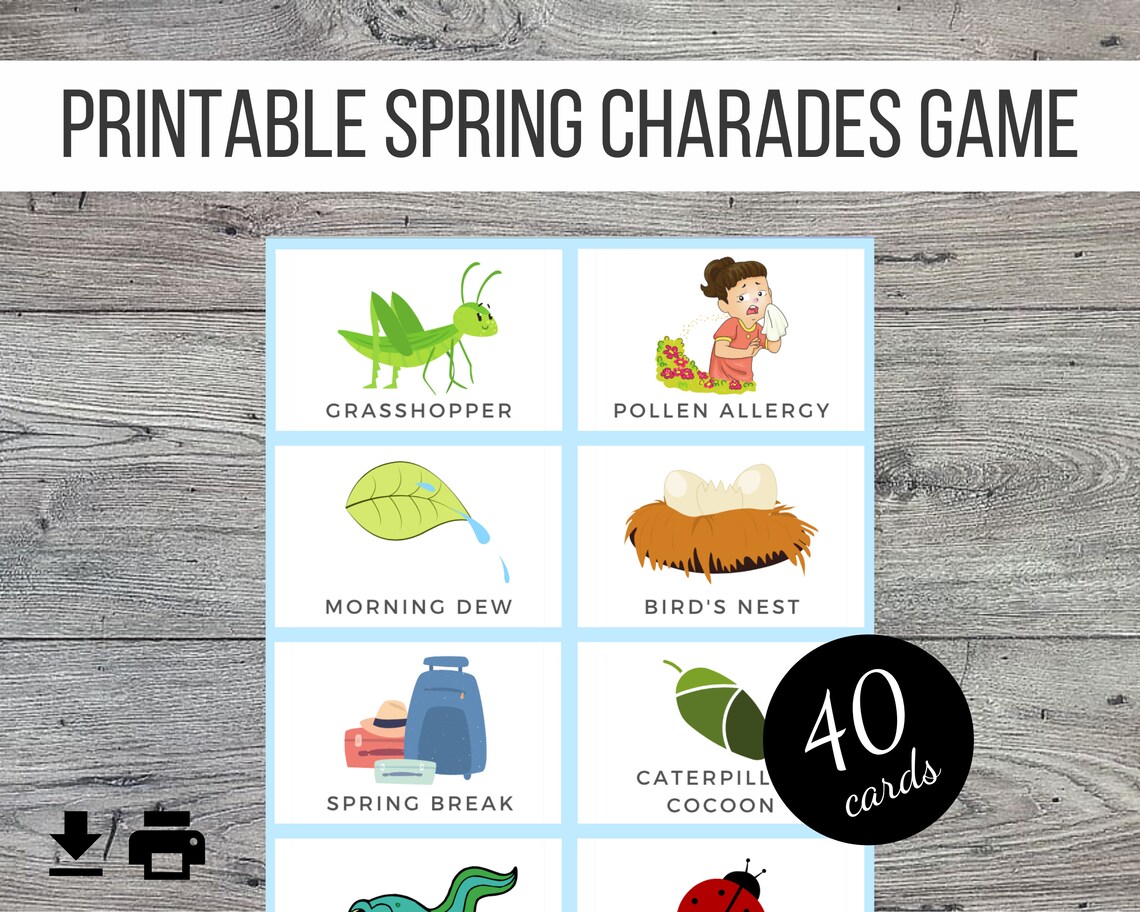 Family Springthemed Printable Charades Cards Game, 40 Colourful Image ...