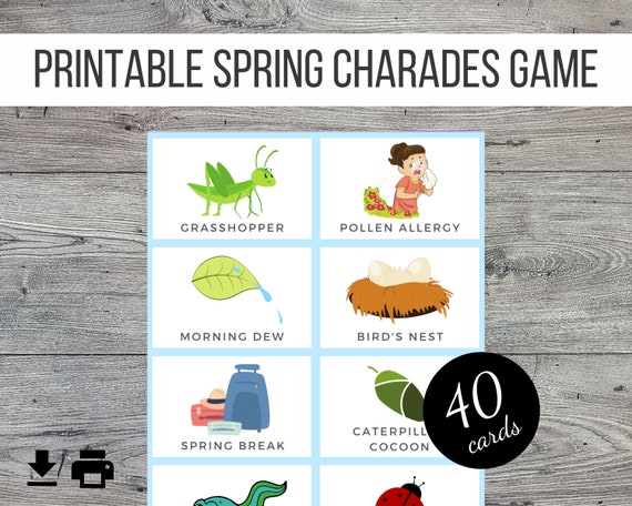 Family SpringThemed Printable Charades Cards Game 40 | Etsy