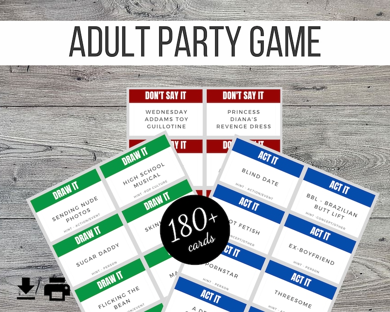 Adults Only Act, Draw or Describe Printable Cards Party Game, 180 Cards ...