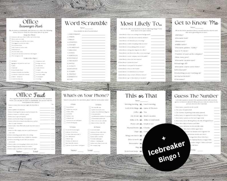 Office Party Printable Games Bundle, Printable Games for Work, Team ...