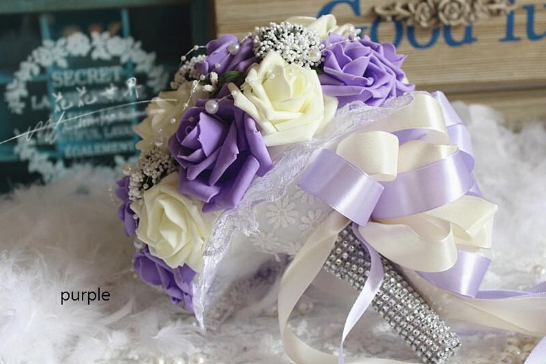Baby Blue Wedding Bouquet PE Flowers Bridal Bouquet Wedding ...