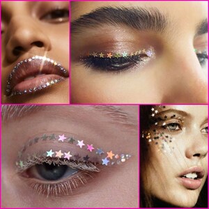 Face Glitter, Body Glitter, Eye Glitter, Face Gems, Rave, Festival Makeup, Stars, Silver ...