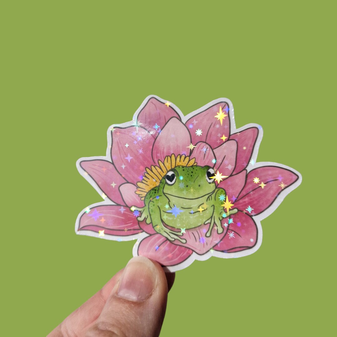 Frog on a Lilypad Sparkle Vinyl Sticker Cute Frog Froggie Frogcore ...