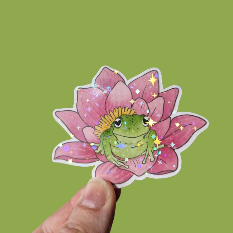 Frog on a Lilypad Sparkle Vinyl Sticker Cute Frog Froggie Frogcore ...