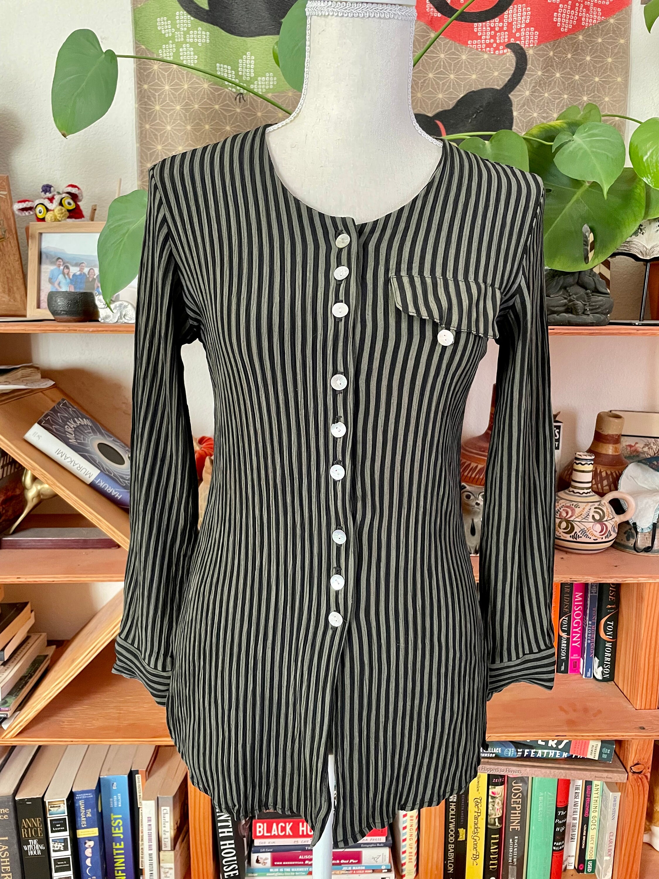 Vintage 90s Vertical Striped Black Gothic Button Down XS Long - Etsy
