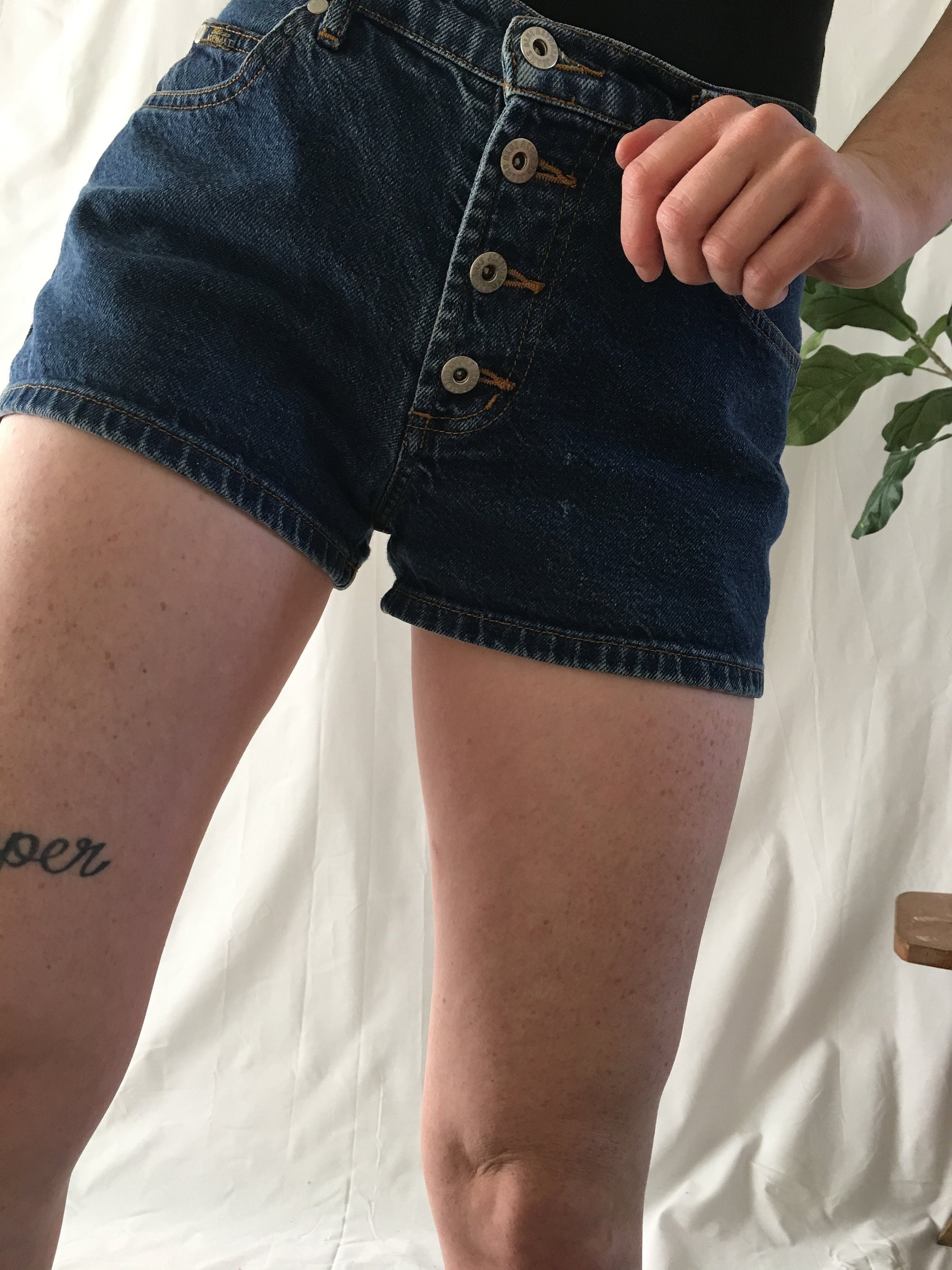 Vintage 90s Button-fly High-waisted Denim Shorts Size Small - Etsy