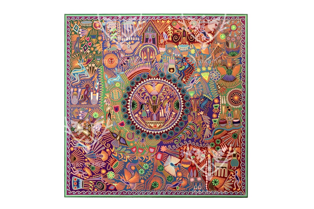 Nierika Yarn Huichol Painting - Kauyumarie - 200 X 200 Cm. 79 X 79 In ...