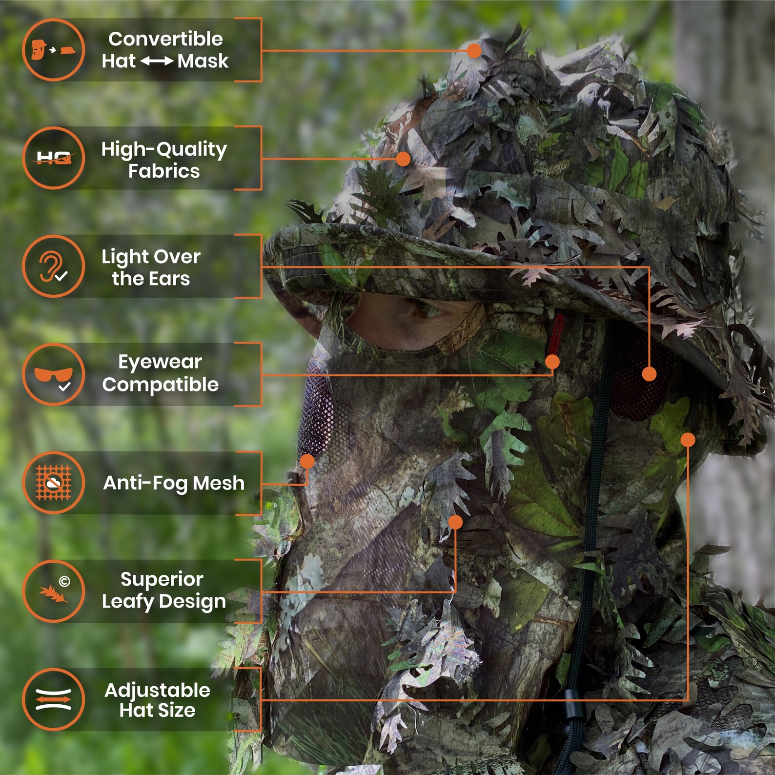 NWTF Mossy Oak Obsession 3D Leafy Camo Face Mask Bucket Hat for Ghillie ...