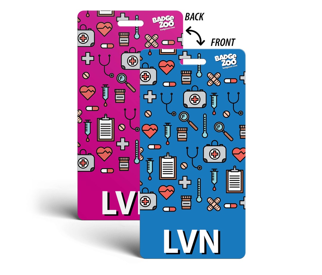 LVN Badge Buddy Pink/blue With Medical Icons Vertical Badge Id Card for ...