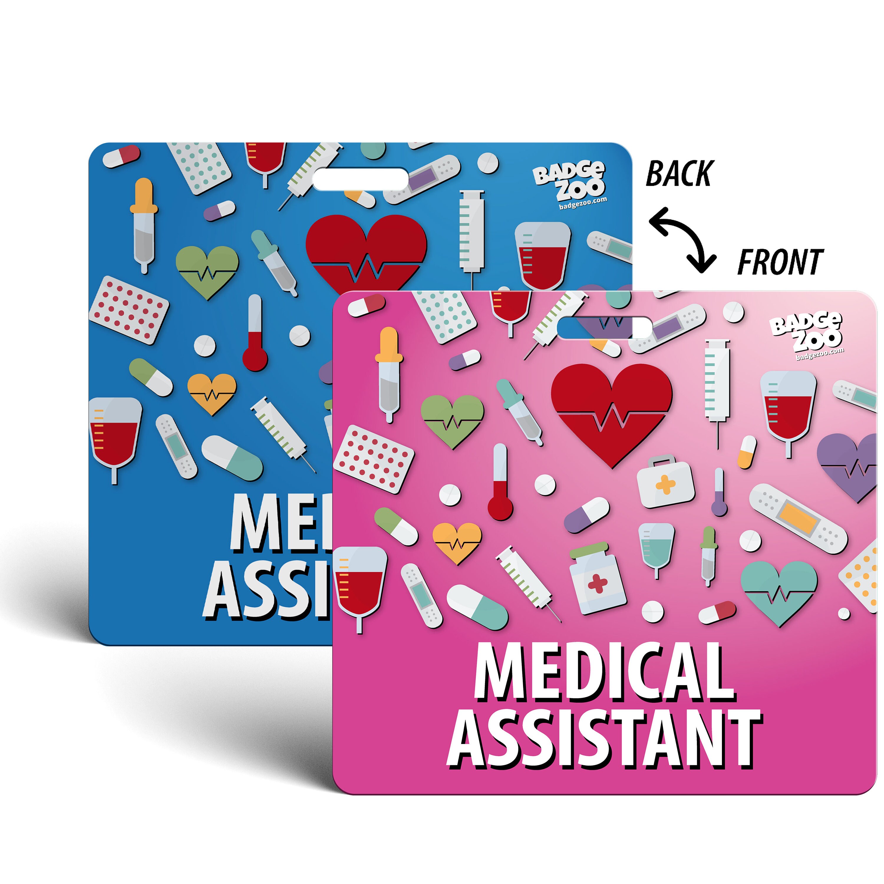 Medical Assistant Badge Buddy Pink/blue With Medical Icons Horizontal ...