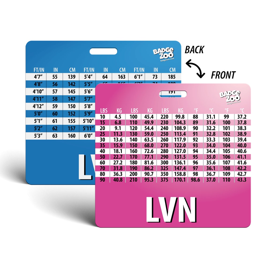 LVN Badge Buddy With Weight, Height and Temperature Conversion Pink ...