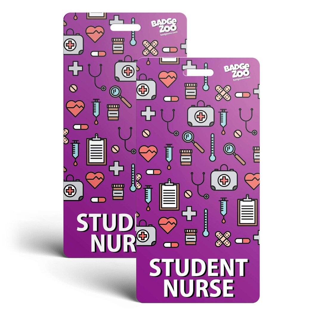 Student Nurse Badge Buddy Purple With Medical Icons Vertical Badge Id ...