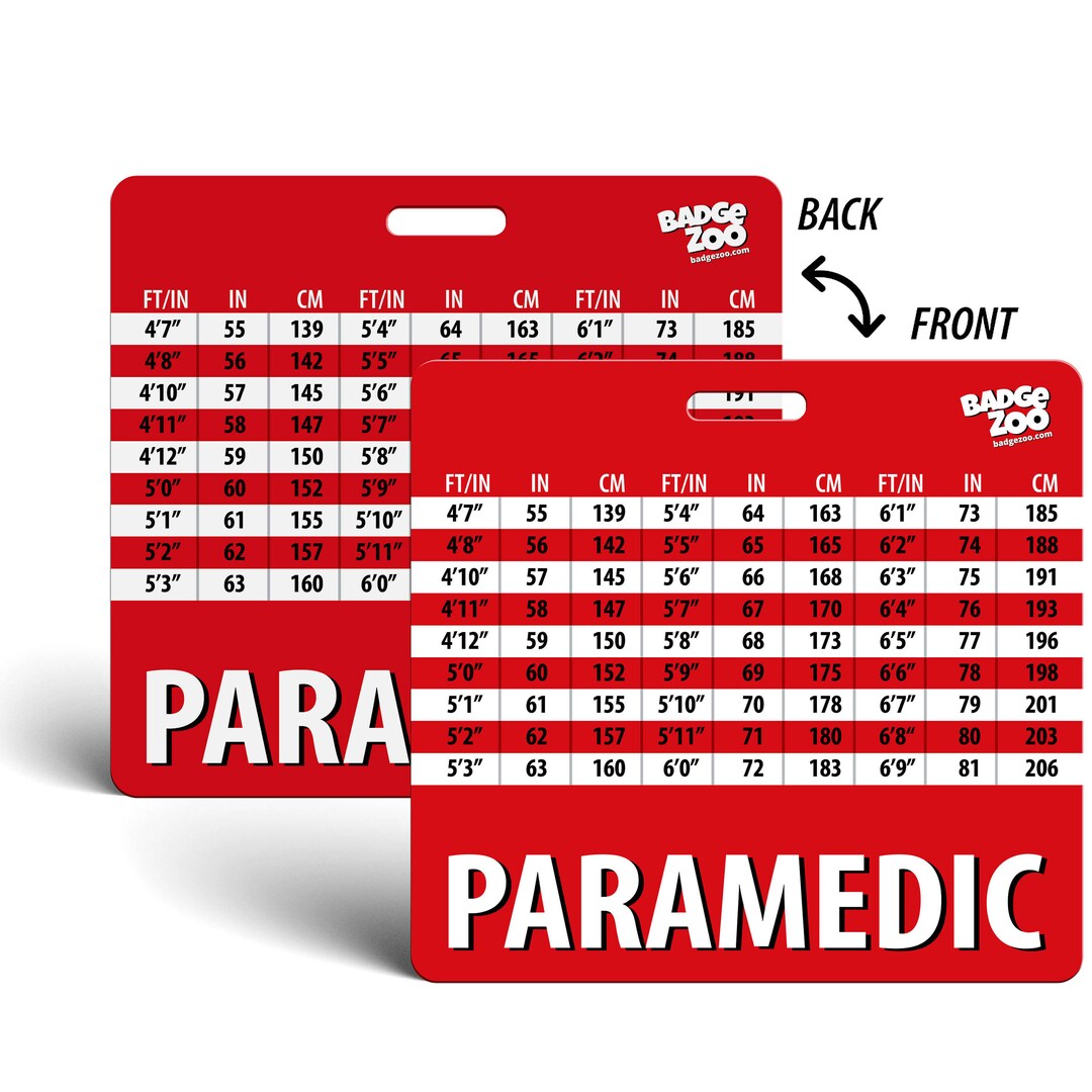 PARAMEDIC Badge Buddy RED With Weight, Height and Temperature ...