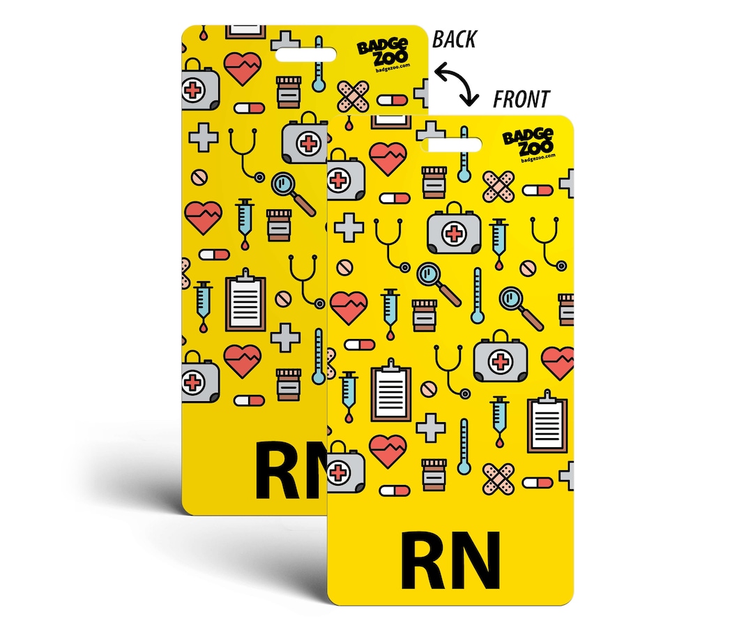 RN Badge Buddy Yellow With Medical Icons Vertical Badge Id Card for ...