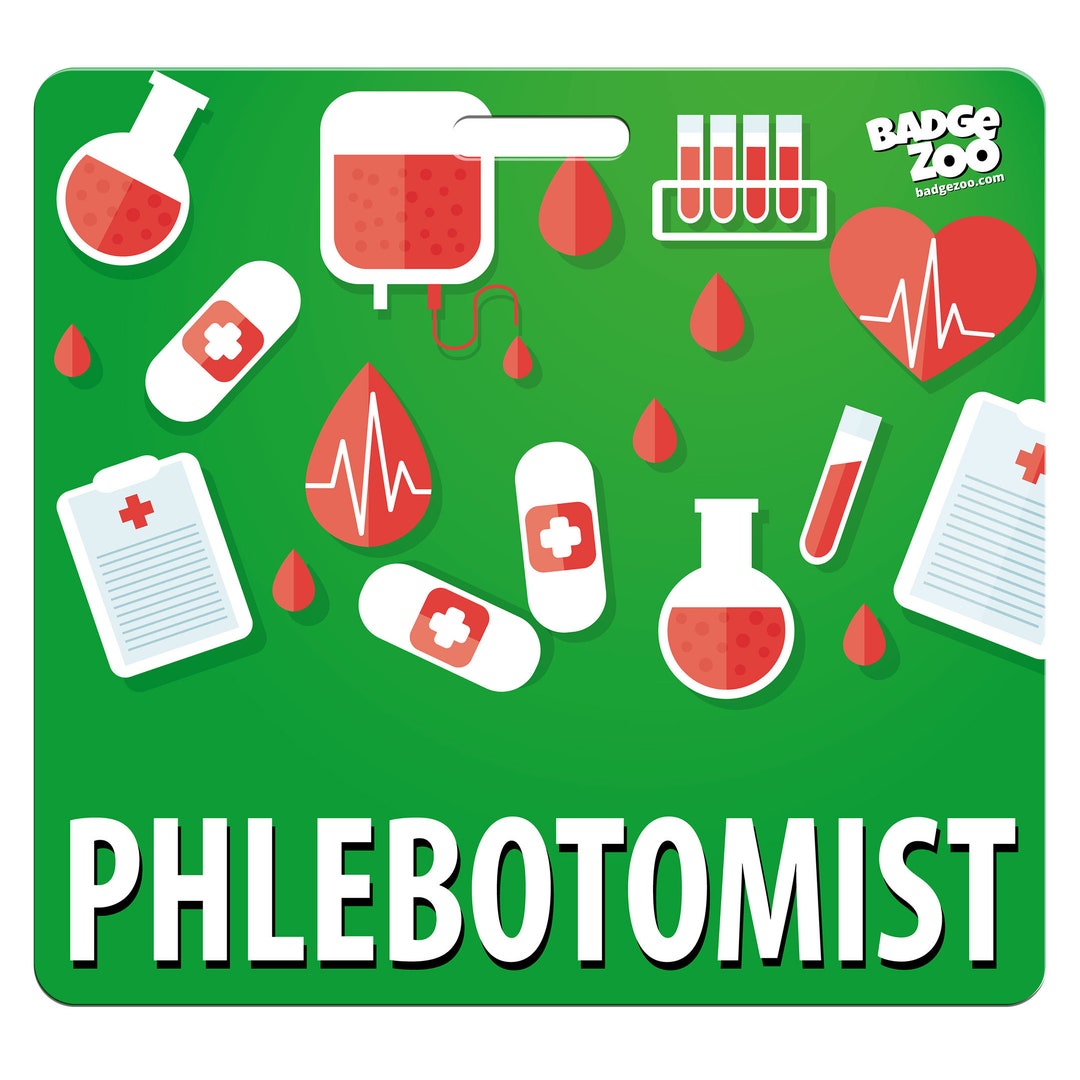 PHLEBOTOMIST Badge Buddy Blue Horizontal Heavy Duty With Medical Themed ...
