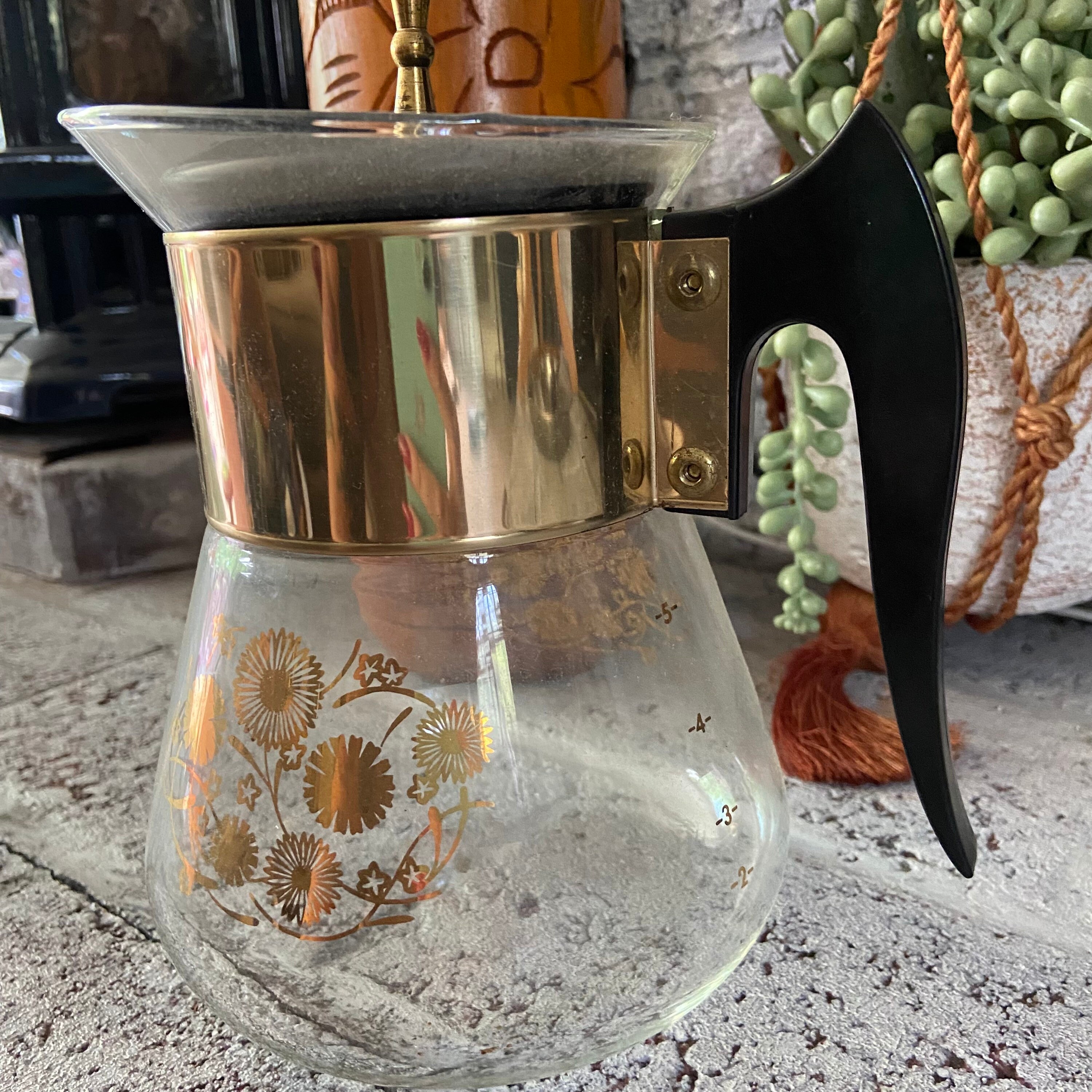 Vintage Glass, Gold Floral Pyrex/corning Style Coffee Pot - Etsy
