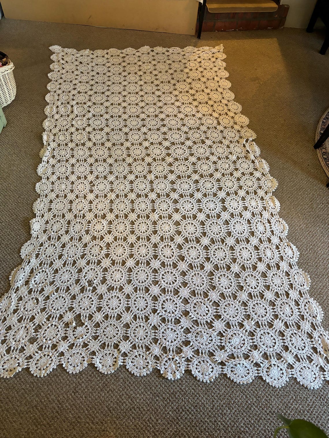 Vintage, Crochet Pinwheels, Extra Long, Rectangle Tablecloth/ Bed ...