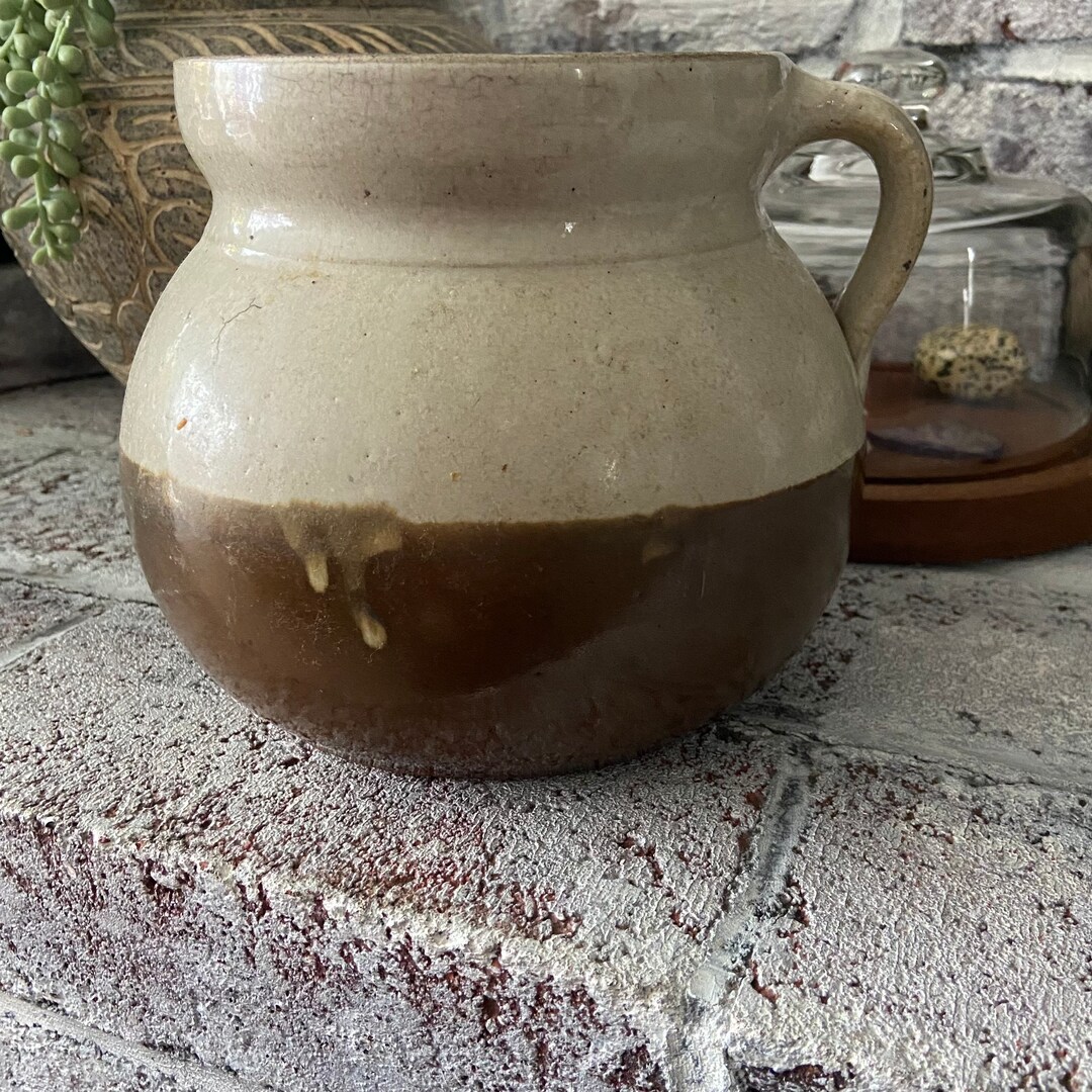 Vintage Handled Stoneware Bean Pot - Etsy