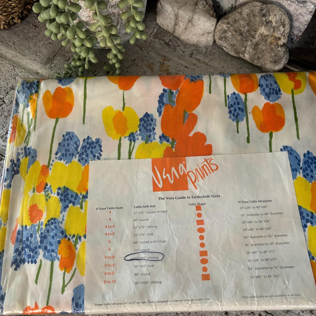 Vintage 1970s Vera Prints 60”x84” Oblong Tablecloth in Tulips and ...