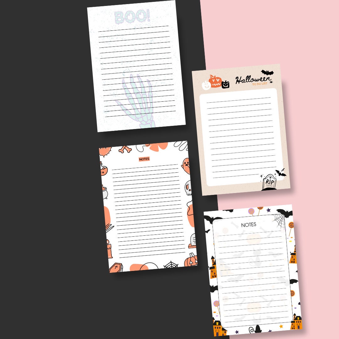 Printable Halloween Notebook Paper, Ghost Notepad, Skeleton Doodle ...