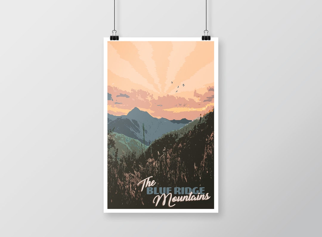 Blue Ridge Mountain Retro Poster, Asheville Print, Blue Rige Mountain ...