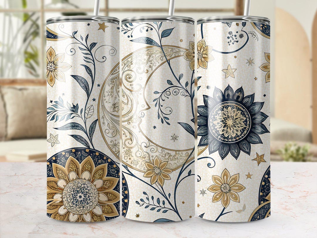 Boho Tumbler Wrap PNG, Sun and Moon Tumbler Design, Digital Download ...