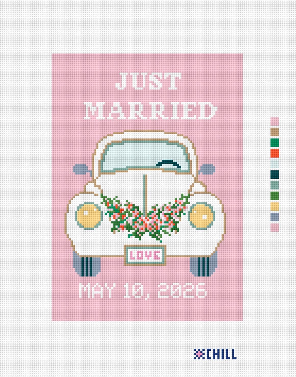 Personalized Wedding Needlepoint Canvas - Just Married | Customizable ...