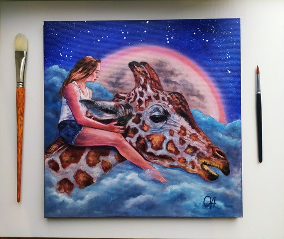 ORIGINAL Oil Painting Giraffe Surreal Art Surrealism - Etsy