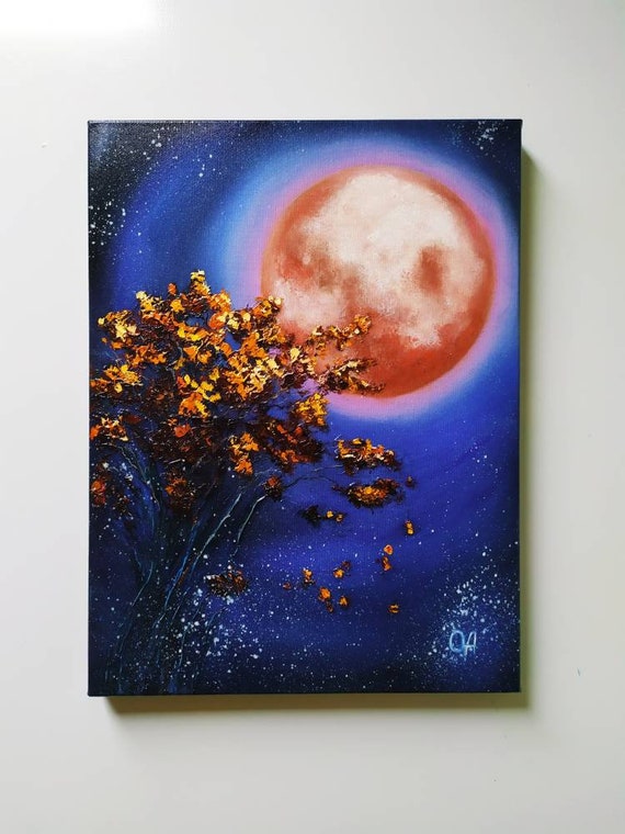 Oil Painting Surreal Art Surrealism Moon Gift Impasto - Etsy