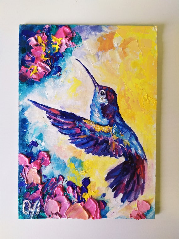 Hummingbird Oil Painting Bird Original Art Colorful Wall Art - Etsy