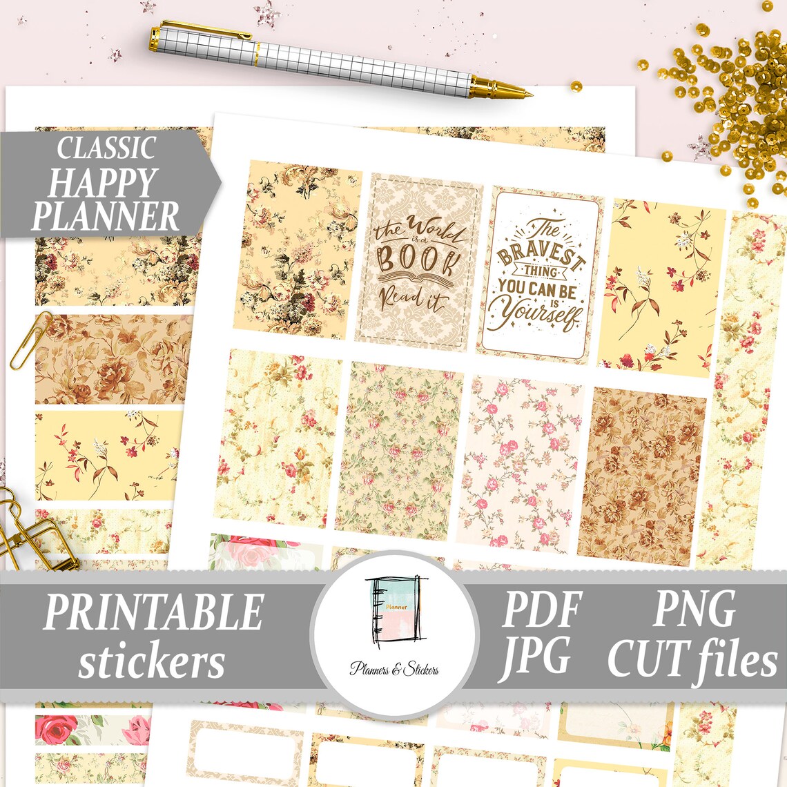Printable Vintage Stickers Vintage Floral Planner Stickers | Etsy