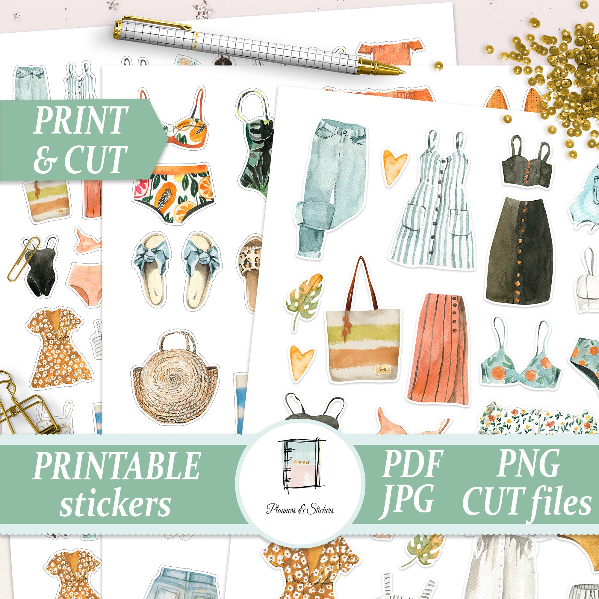 Summer Clothes Sticker Pack Printable for Journal and Planner | Etsy