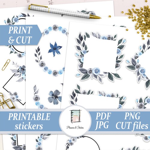 FLORAL FRAME Printable Stickers Flower Wreath Printable | Etsy