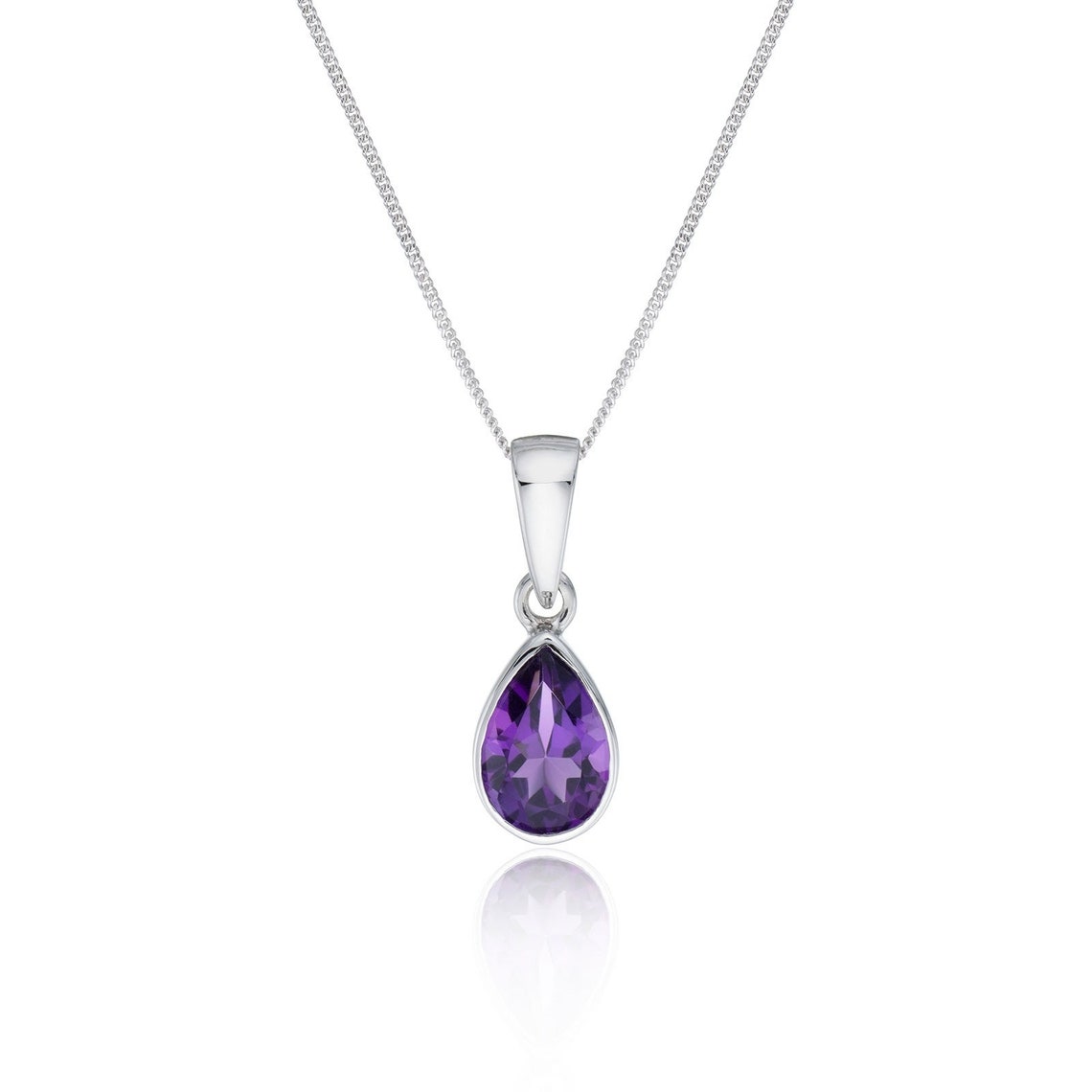 9X7MM Teaedrop Amethyst Pendant, Purple Amethyst Pendant, 925 Sterling ...