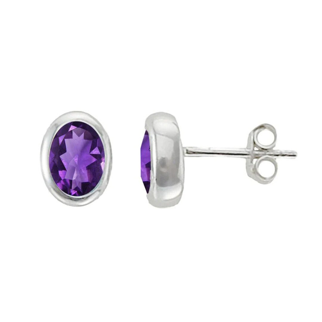 5X7 MM Amethyst Oval Studs, Purple Amethyst Studs, 925 Sterling Silver ...