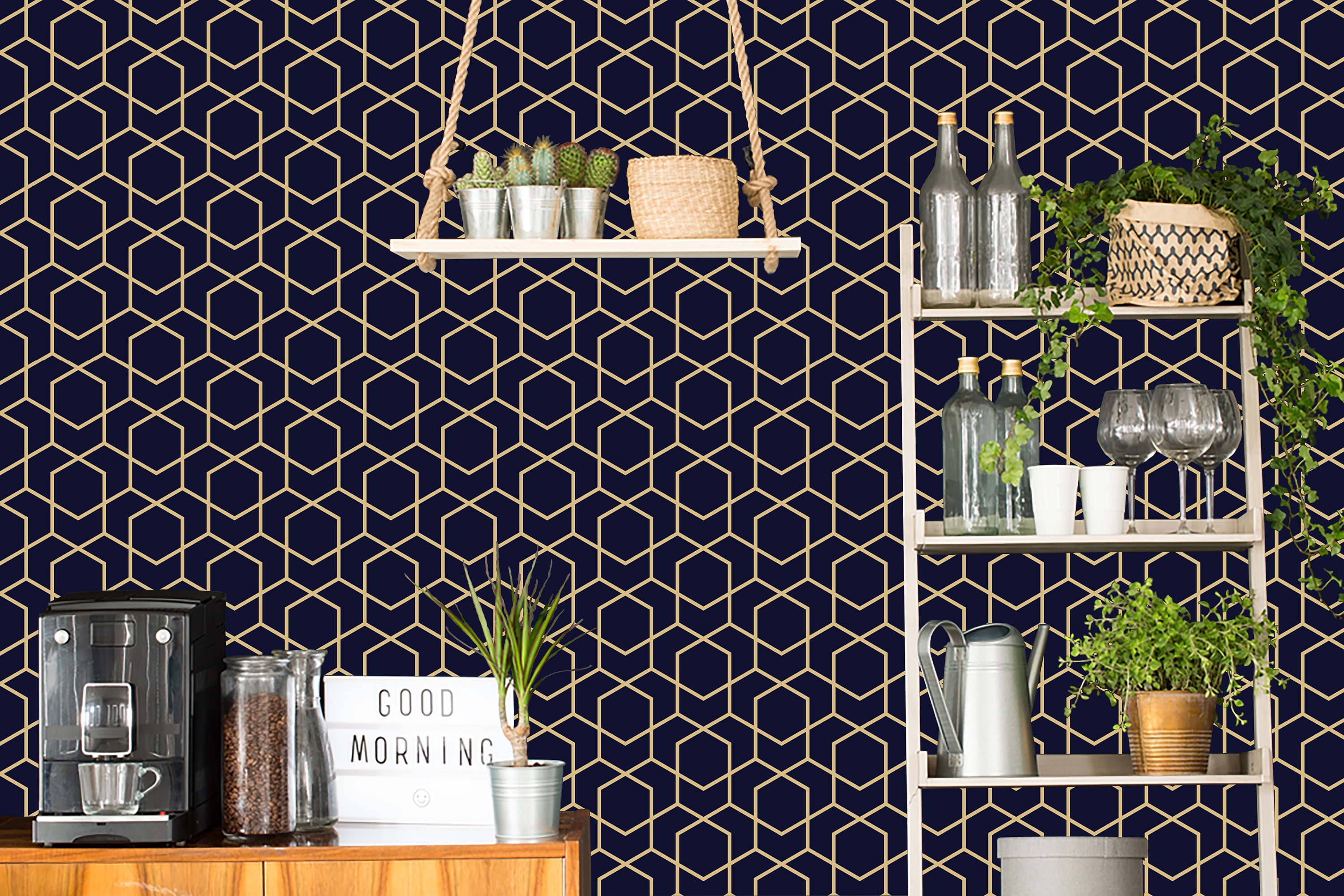 Navy and Gold Hexagon Removable Wallpaper Geometric Wallpaper - Etsy UK