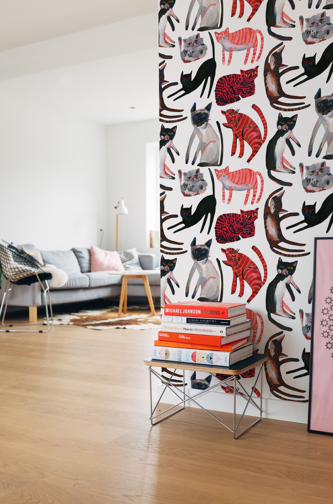 Minimalist Cat Mural Modern Feline Wallpaper Peel and Stick - Etsy