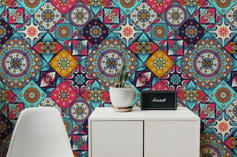 Moroccan Tile Wallpaper Mural Pattern Peel and Stick - Etsy