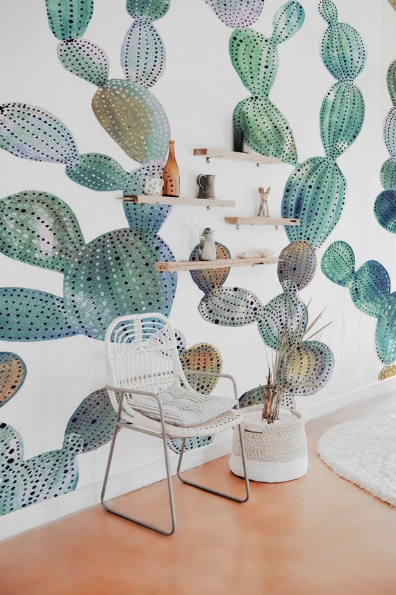 Home Décor Wallpaper Pale Cactus Removable Mural Pale Cactus Peel and ...